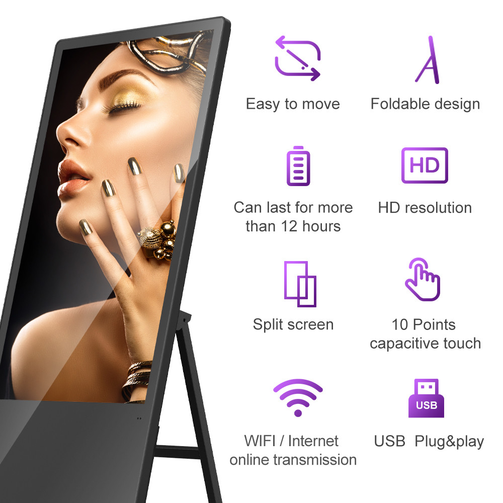 43 inch indoor portable advertising player A type smart touch sinage ...