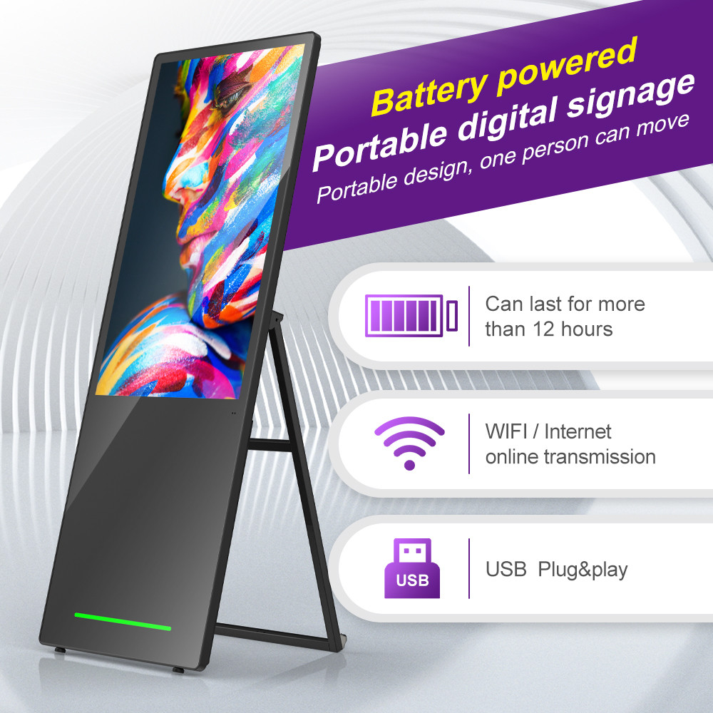 12 Hours Duty Time Portable LCD Digital Signage With 60Ah Battery