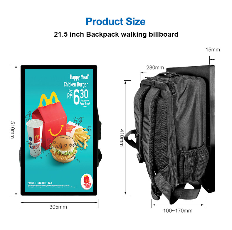 1920x1080 21.5" Android Digital Backpack Billboard Walking Billboard ...
