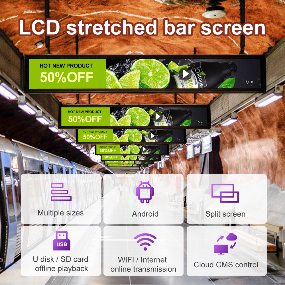 Shelf Supermarket Stretched Advertising Bar Lcd Touch Panel Display